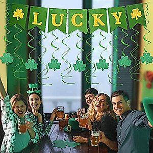 31 Pieces St. Patrick's Day Hanging Swirls Decorations - Green Lucky Banners Garland Hanging Clover Shamrock Swirls Irish Decor for Home Saint Patrick Party Supplies