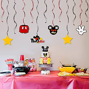 LINGTEER Mickey Oh Twodles Birthday Swirls Streamers - Cheers to Boys 2nd Birthday Kids Two Years Old Mouse Bday Party Hanging Decorations.