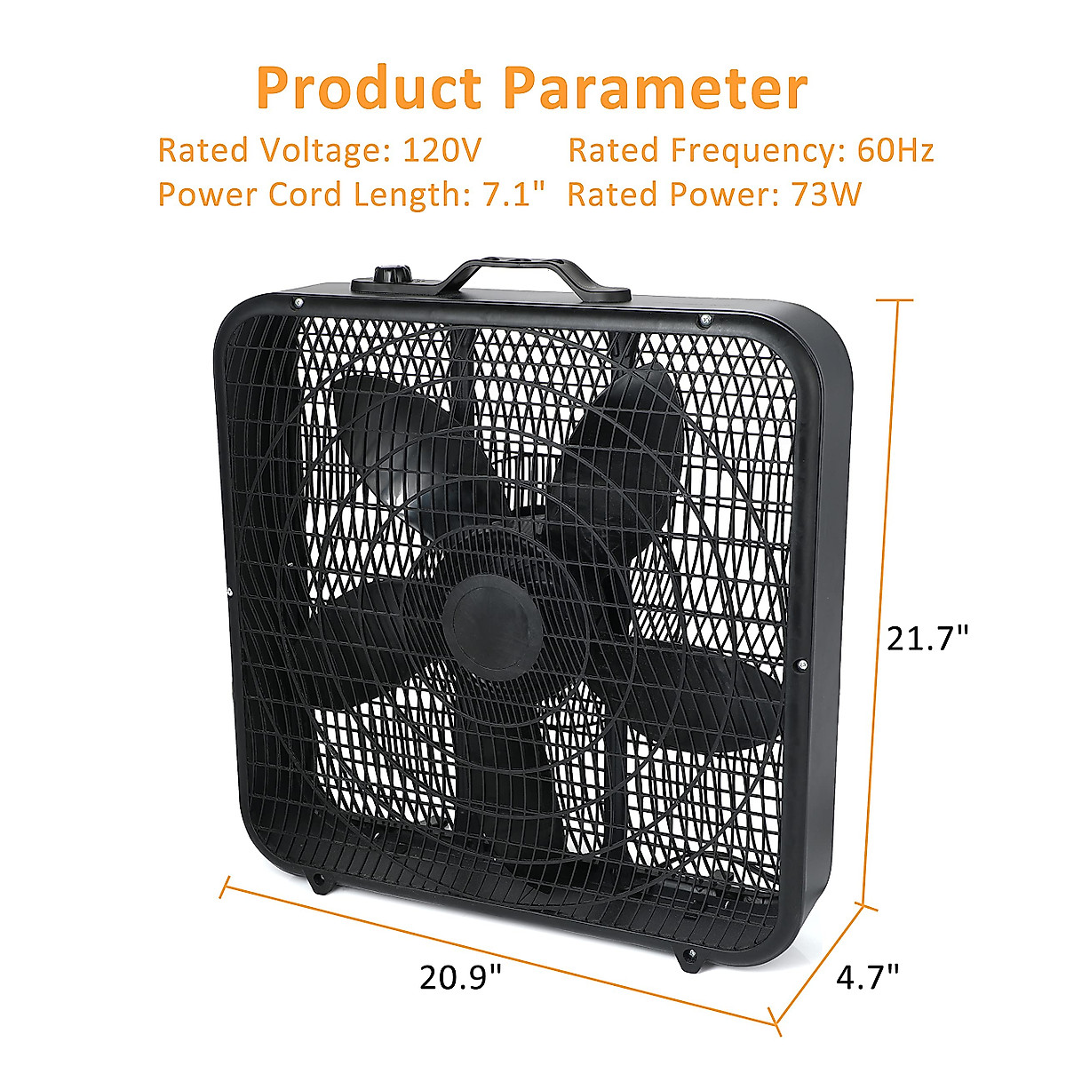 InfiniPower 20” Box Fan, 3-Speed Cooling Floor Fan with Aerodynamic Shaped Fan Blades, Convenient Carry Handle and Safety Grills, Black