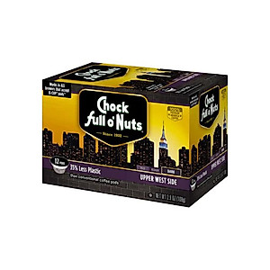 Chock Full o’Nuts Upper West Side Dark Roast, K-Cup Compatible Pods – Arabica Coffee in Eco-Friendly Keurig-Compatible Single Serve Cups, 12 Count (Pack of 1)
