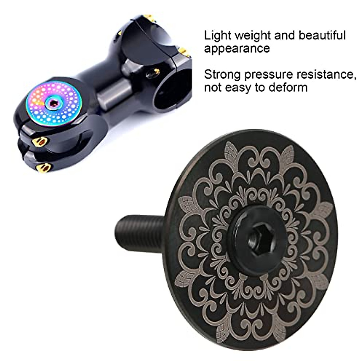 Oumefar Bike Headset Cap Cover, Antirust Road Bike Headset Top Cap Totem Black Waterproof Ultra Light for Road Bicycle Sportinggoods