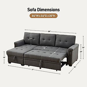Lilola Home Lucca Dark Gray Linen Reversible Sleeper Sectional Sofa with Storage Chaise