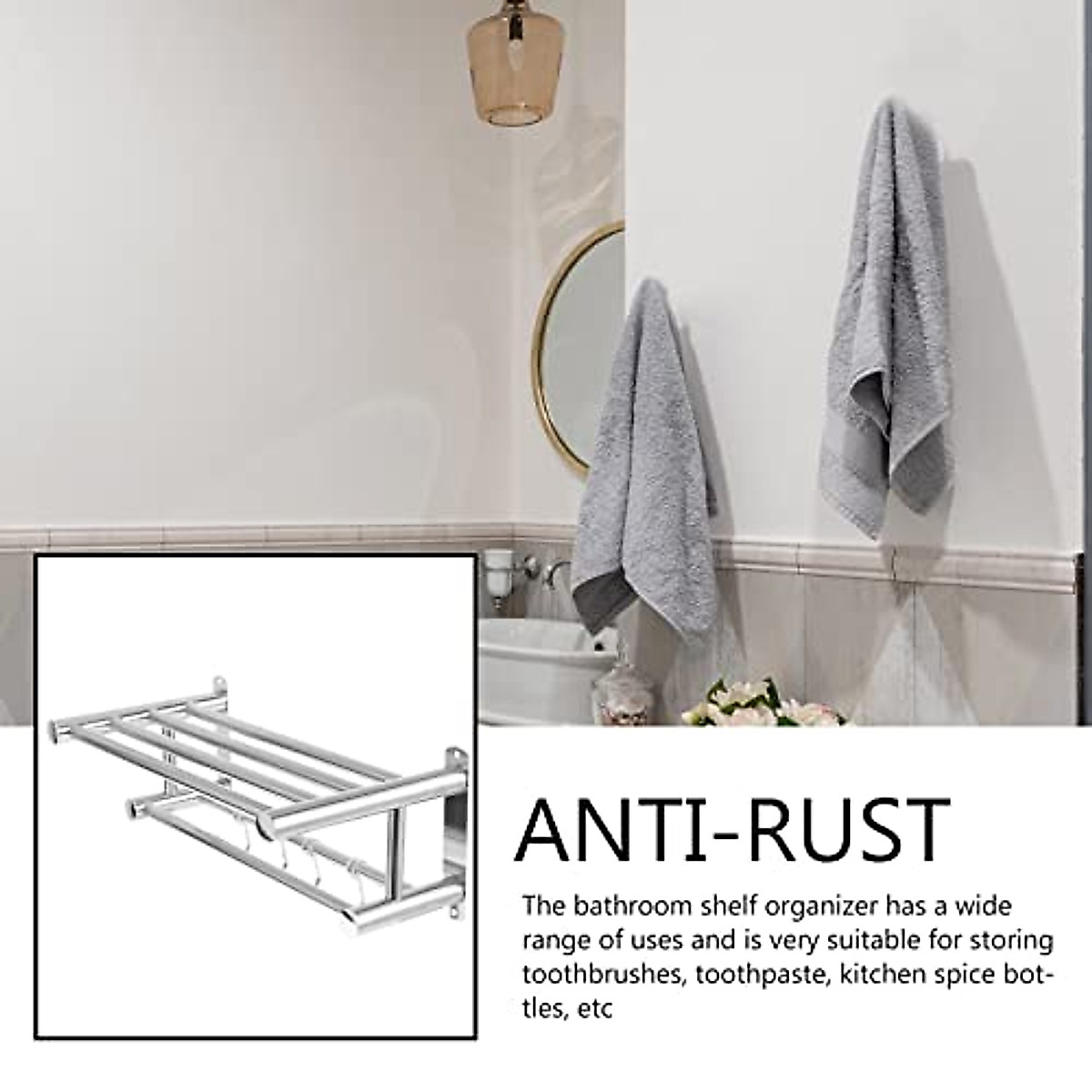 Stainless Steel Towel Rack Hanging Wall Basket Kitchen Shelf Bathroom Shelf Organizer Kitchen Storage Rack Soap Dish Holder Shelf Bathroom Shower Towel Wall Rack Bathroom Organizer