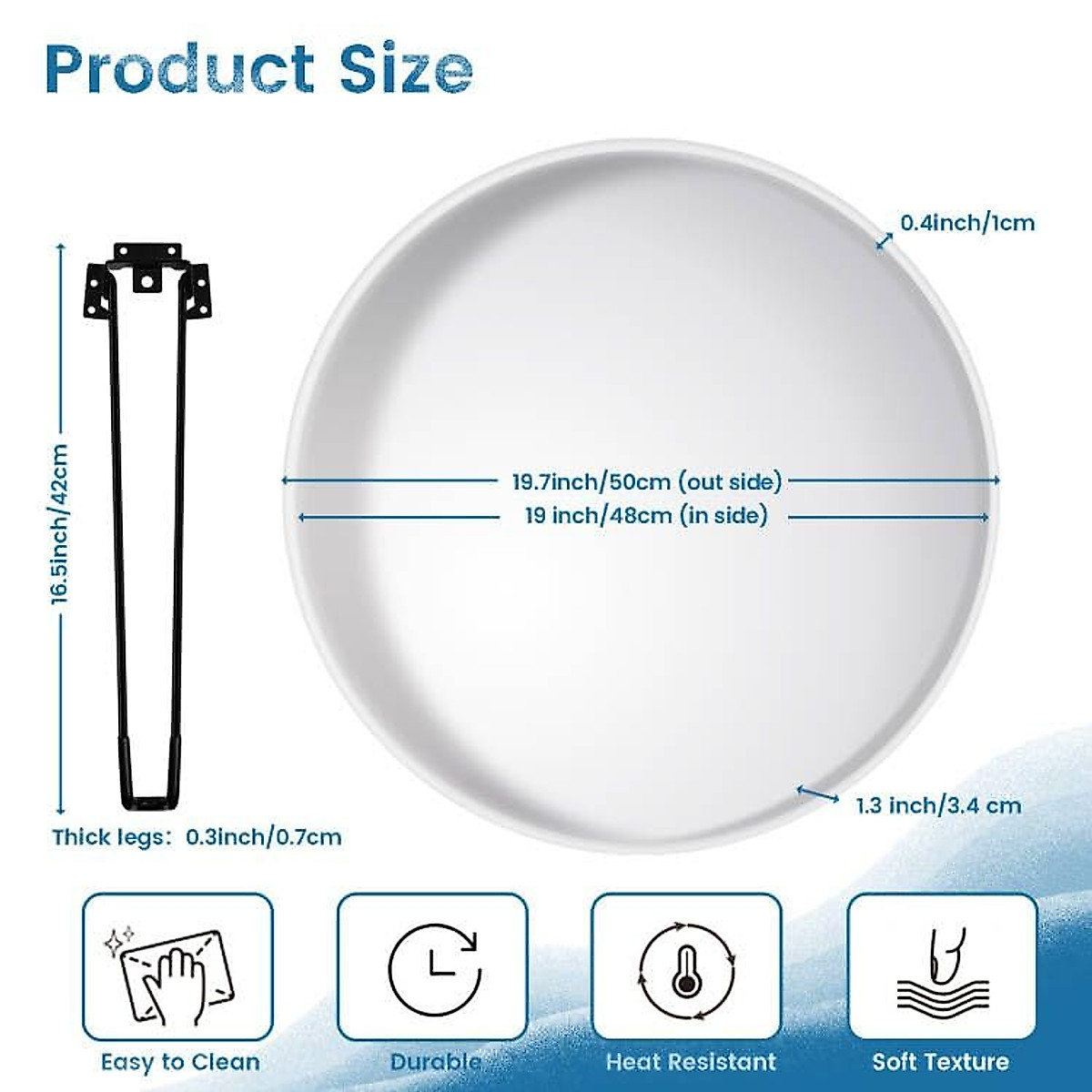 Large Resin Tray Molds, MYKASEN 19 Inch Round Epoxy Resin Table Mold with 3Pcs Table Legs, Thick Silicone Tray Molds for Charcuterie Board River Table Resin Casting DIY Art Home Decor