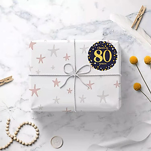 Black and Gold Cheers to 80 Years Sticker Labels - 80th Birthday Party Favor Stickers - 2 in - 50 Count
