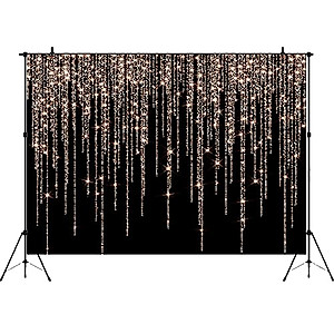 Aperturee Glitter Rose Gold and Black Backdrop 7x5ft Sweet 16th Birthday Girls Photography Background Women Bridal Shower Kids Portraits Baby Shower Party Decorations Banners Photo Studio Props