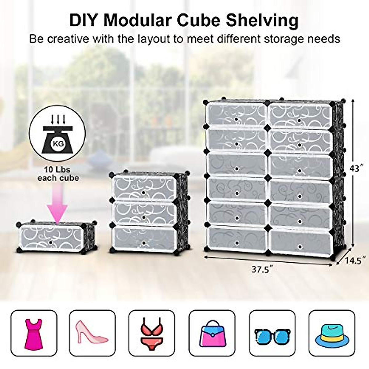 Toolsempire 37.5” Shoe Rack Organizer, 6-Tier Plastic Shoe Storage Cabinet for 24 pairs, Sturdy & Stackable Modular Shoe Shelf Rack for Closet Entryway, Black