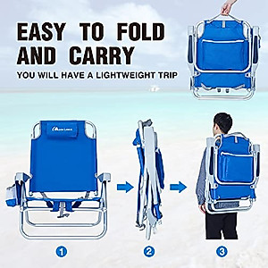 MOON LENCE Folding Beach Chair with 5 Positions High Recliner Chair Lightweight Portable Backpack Chair with Towel bar for Camp,Outdoor,Travel