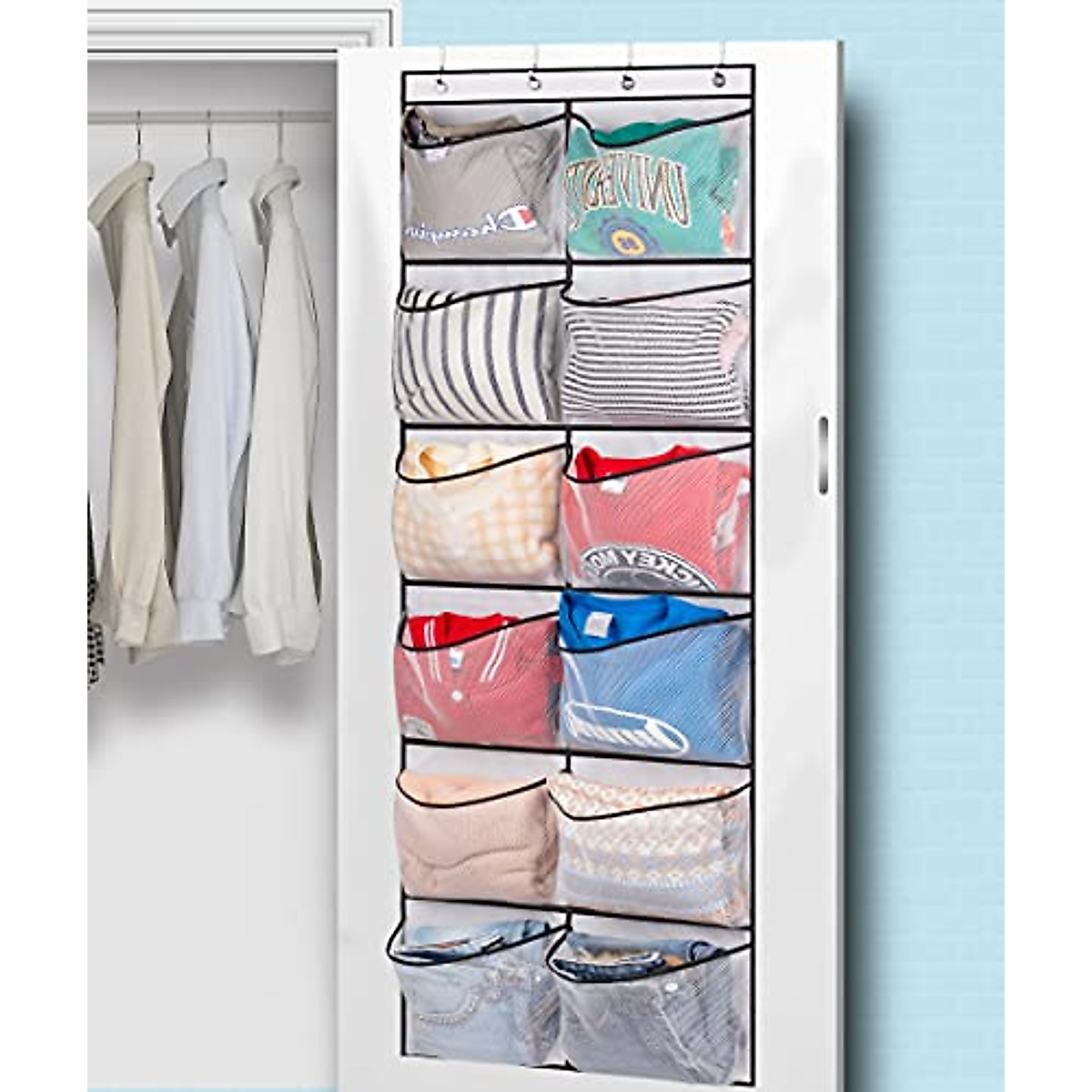 KIMBORA Over The Door Shoe Organizer 12 Large Mesh Pockets Boots Hanging Storage Shoe Rack for Closet White