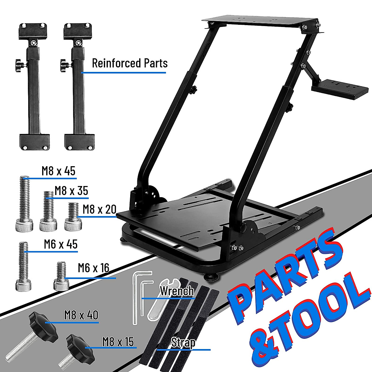 Minneer Racing Steering Wheel Stand with Pro Reinforced Parts Fit for Logitech G25,G27,G29,G920 Gaming Racing Simulator Cockpit Wheel, Pedals Not Include