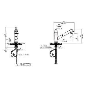 Derengge Brushed Gold Kitchen Faucet,Single Handle Kitchen Sink Faucet Pull Out Sprayer Kitchen Sink Faucet with Deck Plate, 1 Hole or 3 Hole Installation,F-825-BG