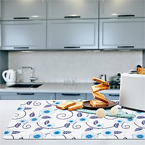 RAY STAR 18X96 Inch Shelf Liner for Kitchen Cabinets, Non-Adhesive Cabinet Liner Washable, PVC Drawer Liner for Dresser Non-Slip Bathroom (Blue Floral)(1 Roll)