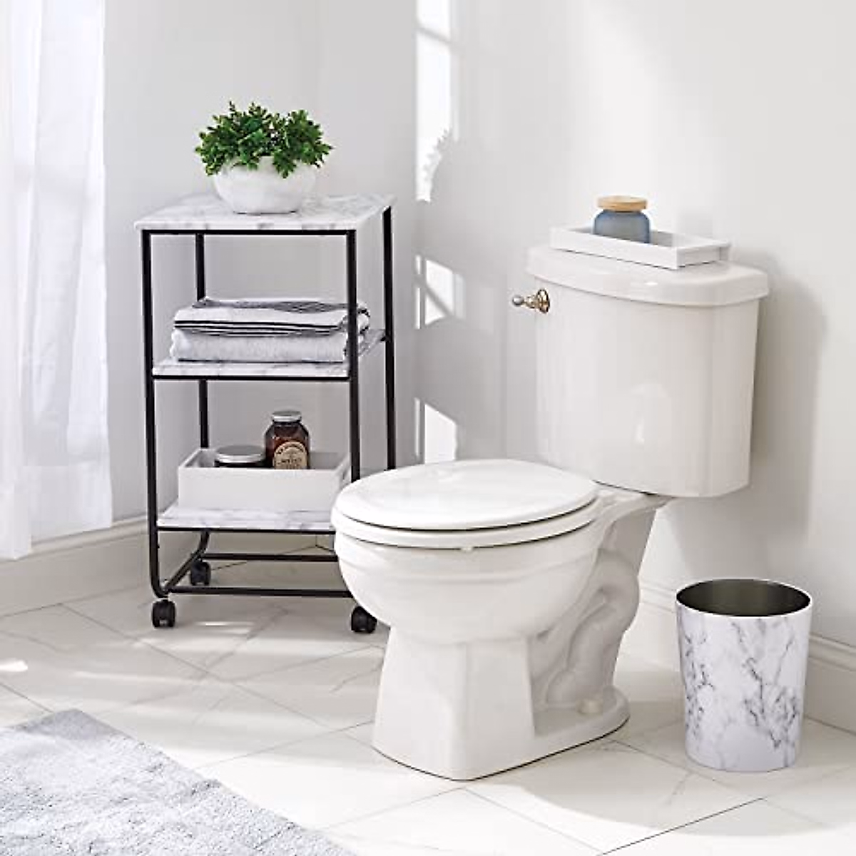 mDesign Wood Bamboo Tray for Bathroom and Vanity - Fits on Top of Toilet Tank, Sink, Counter - Bath Accessories Organizer - Soap, Towel, Skincare, Perfume, Toiletry Holder - Echo Collection - White