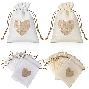 100 Pcs Heart Burlap Bags 4 x 6 Inch Drawstring Linen Gift Pouch, Mini Gift Bags Jewelry Bags Drawstring Burlap Bag for Valentine's Day Day Wedding Birthday Easter Christmas Party Favors