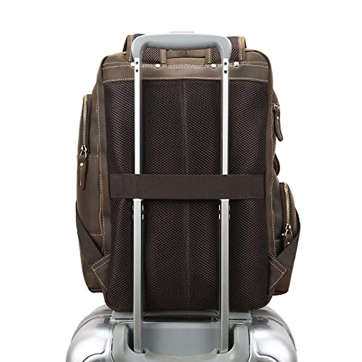 Taertii Mens Full Grain Genuine Leather 15.6 Laptop Backpack Large Capacity Weekender Overnight Camping Travel Rucksack 30L