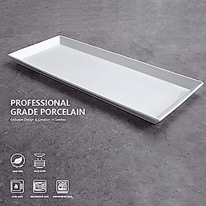 Sweese 702.101 Rectangular Porcelain Platters, Serving Trays for Parties - 13.8 Inch, Set of 4, White