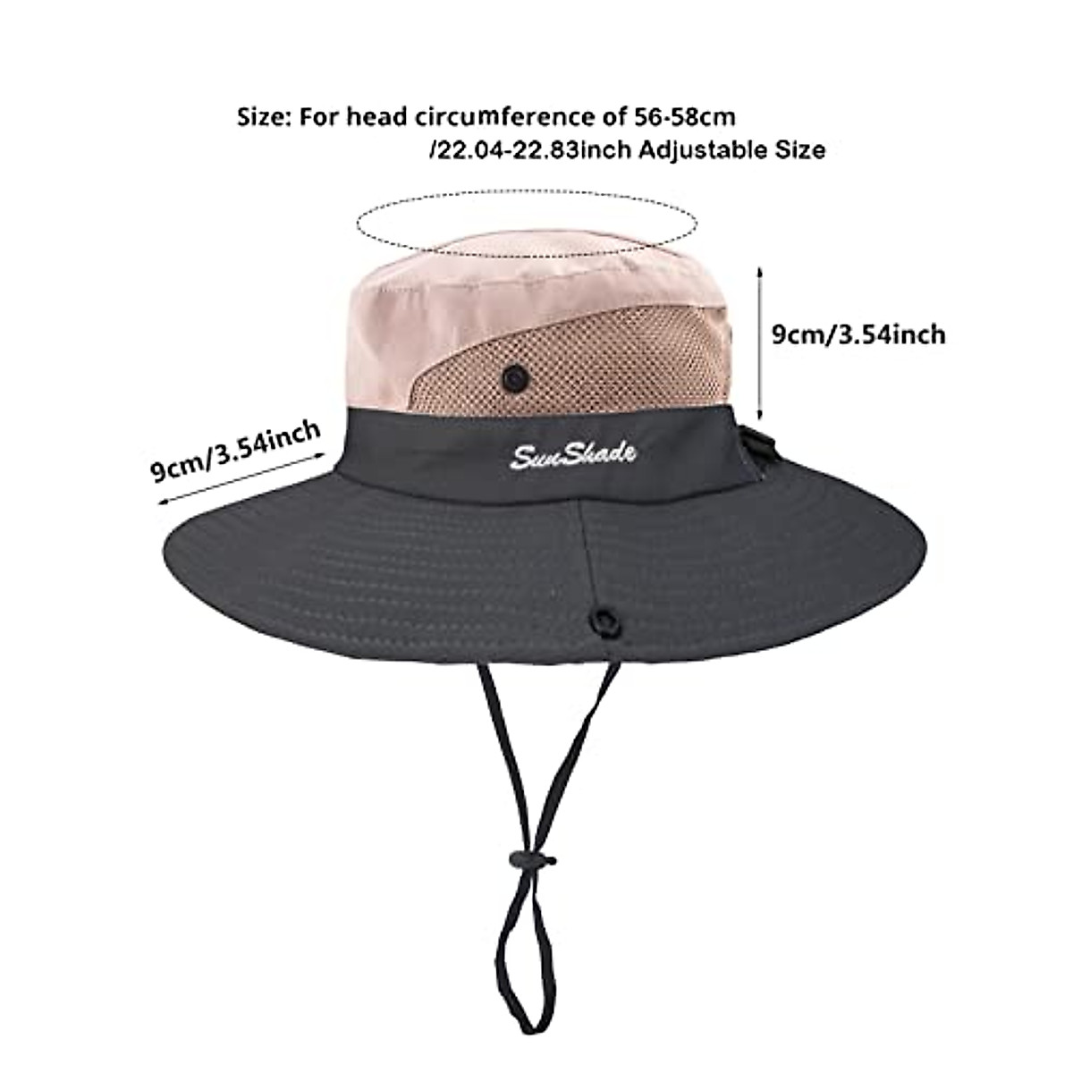 Womens Sun Hats Wide Brim Ponytail Hats Summer Beach Hat for Women Foldable Travel Safari Hats UPF50+(Size:M-L) (58cm/22.83inch, Pink)