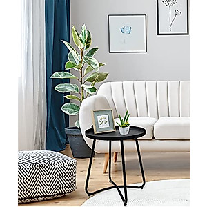 Icerona Outdoor Side Table, Small Round End Table with Tray top, Waterproof Metal Patio Side Table for Garden Balcony Entryway, Easy Assembly