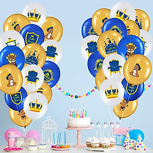 45 Pcs Royal Prince Balloons Blue and Gold Castle Crown Latex Balloon 12 Inches Prince Birthday Party Balloons Royal Blue Gold White Balloons for Baby Shower and Boys Birthday Theme Party Decoration