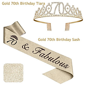 70th Birthday Decorations for Women Gold, Including 70th Birthday Sash and Tiara, 70th Birthday Cake Topper and Birthday 70 Candles, 70th Birthday Gifts for Women (Gold)