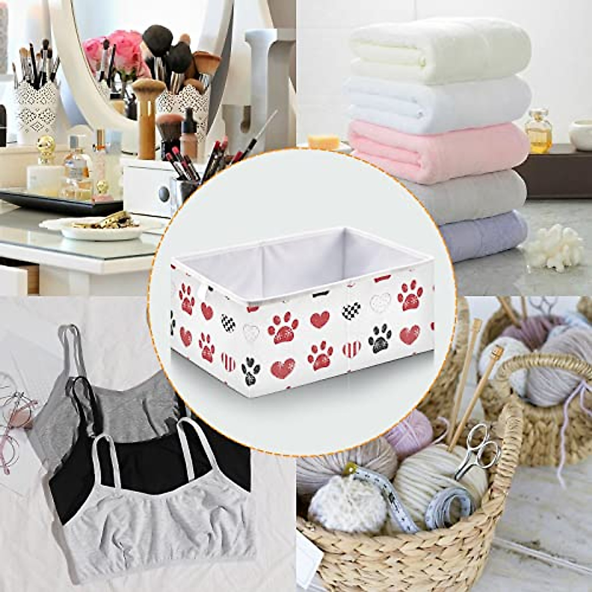 xigua Storage Cube Puppy Paw Prints Foldable Storage Bins, Closet Shelves Organizer Fabric Storage Baskets for Clothes, Toys, Books, Office Supplies (Square)