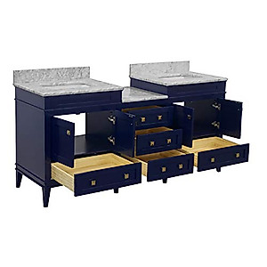 Kitchen Bath Collection Eleanor 72-inch Double Bathroom Vanity (Carrara/Royal Blue): Includes Royal Blue Cabinet with Authentic Italian Carrara Marble Countertop and White Ceramic Sinks