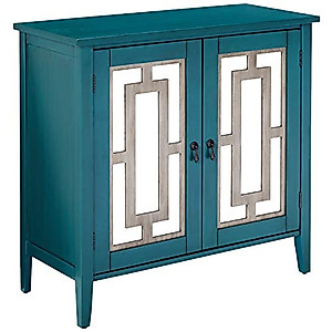 Kings Brand Antique Blue Buffet Server Cabinet / Console Table, Mirrored Doors