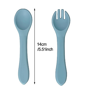 6pcs Baby Weaning Supplies, Silicone Baby Feeding Set, Suction Cup Divider with Suction Cup Adjustable Bib Soft Spoon Fork, Baby Self-Feeder Toddler Dinnerware Cutlery 6pack (Blue)
