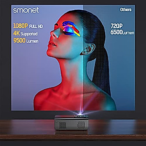 SMONET Movie Projector, Native 1080P Projector 4K Support 5G WiFi Bluetooth Projector 9500L Outdoor Projector Home Video LED iPhone Projector Compatible with Phone TV Stick Laptop PC HDMI USB DVD