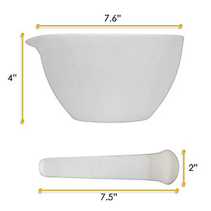 EISCO Porcelain Mortar & Pestle Set, 30oz (900ml) - Unglazed Grinding Surface - Excellent for Kitchen or Laboratory - Grinds Powdered Chemicals, Herbs & Spices - Pill Crusher - White