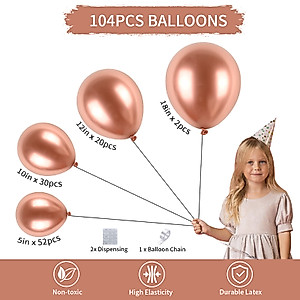 Biapian Metallic Rose Gold Balloons, 104PCS Rose Gold Balloon Garland Arch Kit With 18/12/10/5 Inch Chrome Rose Gold Latex Balloons for Women Girls Birthday Wedding Bridal Shower Party Decorations