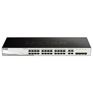 D-Link 28-Port Gigabit Smart Managed Switch | 24 GbE + 4 SFP Combo Ports | L2+ | VLANs | Cable Diagnostics | Web UI | Rackmount | Fanless | NDAA Compliant | Lifetime Warranty (DGS-1210-28)