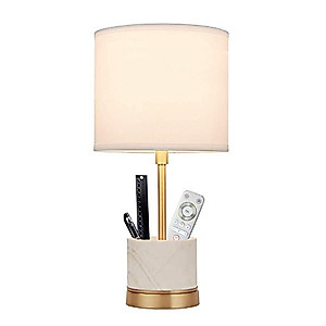 Doraimi 1 Light Marble Pen Holder Desk Lamp with Plating Antique Brass Finish, Modern and Concise Style Desk Lamp with Off-White Fabric Shade for Bedroom, Living Room,Office.(Included a 10W CFL Bulb)