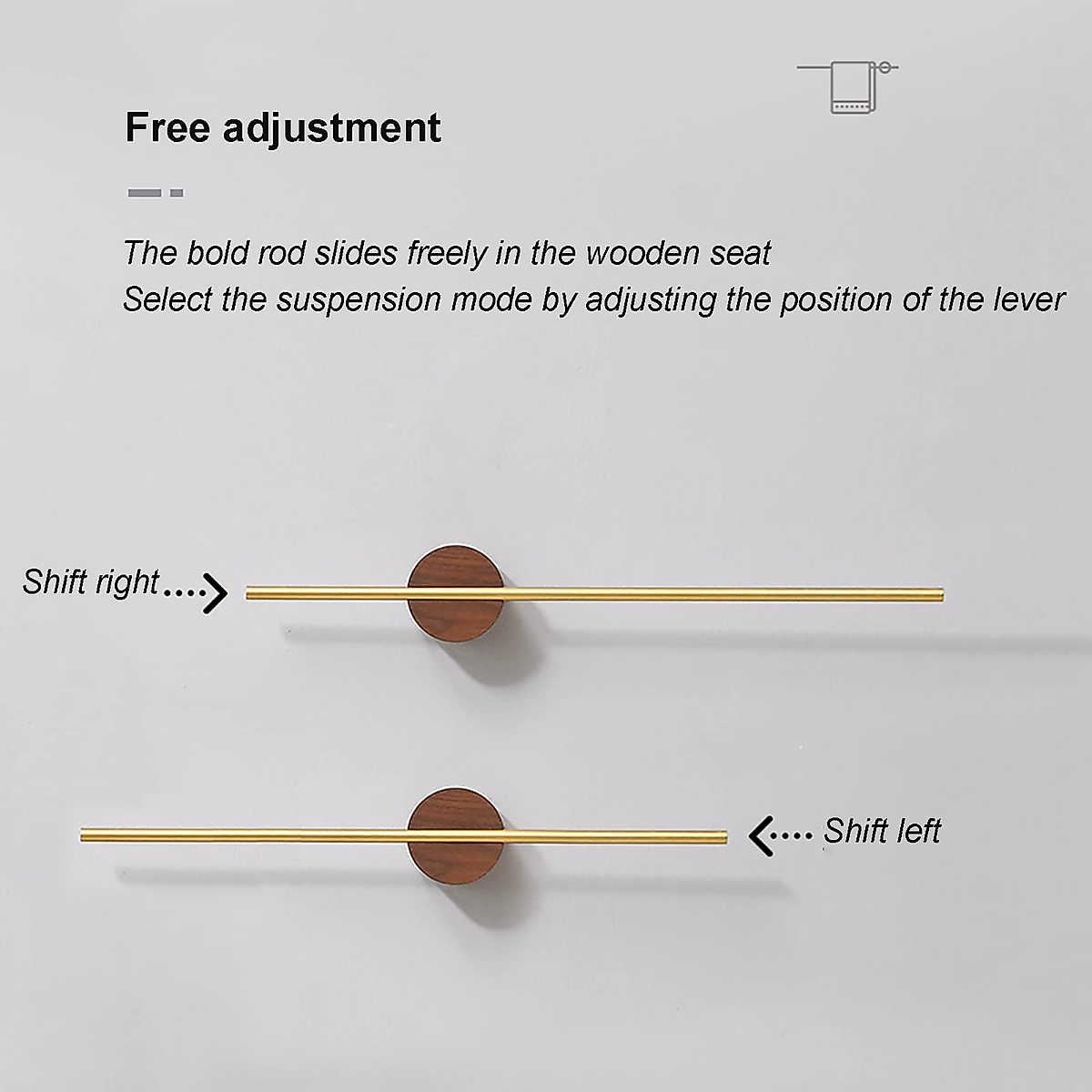 Walnut Wood Single Towel Bar Rail - Aluminum Wall Bath Towel Holder, Nail-Free Mounting Towel Rail Rack for Kitchen and Bathroom, Gold (Size : 23.6in/60cm)