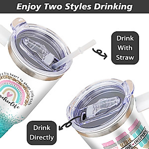 thmasamwr 40oz Teacher Tumbler with Handle, Stainless Steel Teacher Water Bottle Cup, Teacher's Travel Coffee Mug, Thanksgiving,Christmas,Graduation Gifts for Teachers