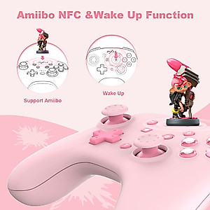 PXN 9607X Wireless Switch Pro Controller, Dual Shock Gamepad Joystick Support NFC, Turbo, Wake-up, Gyro Axis, Vibration Hall Effect Joysticks for Switch/Lite/OLED & PC & iOS (Pink)