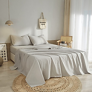 Full Size Sheets Set Grey Bed Sheets Deep Pocket 4 Piece Bedding Sheets & Pillowcases Set, Hotel Luxury Silver Grey Sheets 100% Washed Cotton Breathable Cooling Sheets, Fade, Stain, Shrink Resistant