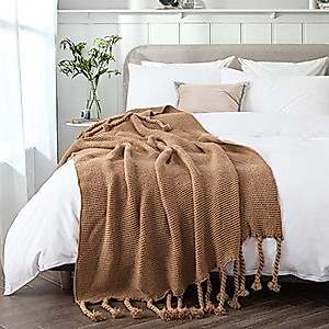 Revdomfly Brown Throw Blanket Knitted Throw Blanket with Fringe Tassels Warm Cozy Woven Blankets for Couch Bed Chair, 51.2" x 67"