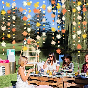 Sun Party Decorations Boho Sun Polka Dot Garland Streamer Ombre Orange White Retro Muted Sun Banner for First Trip Around the Sun Hippie Boho Summer Birthday Baby Shower Wedding Bridal Shower Supplies