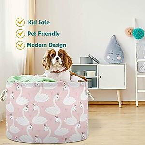 visesunny Collapsible Large Capacity Basket Cute Swan Heart Clothes Toy Storage Hamper with Durable Cotton Handles Home Organizer Solution for Bathroom, Bedroom, Nursery, Laundry,Closet