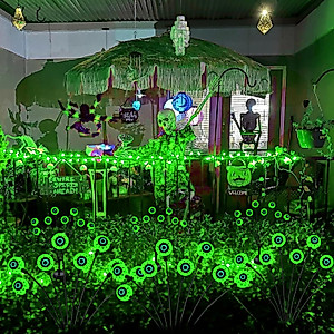 Halloween Solar Light Outdoor Decorations,2 Pack Solar Lights with 16 Treat Eyeballs,Swaying Firefly Light for Halloween Outside Patio Path Yard Decor (Green)