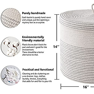 Tegance Cotton Rope Storage Basket with Lid - 16"D x 14"H Woven Round Baskets for Organizing - Large White Laundry Baskets Hamper - Living Room Basket for Nursery, Toy Bin, Clothes, Decorative Basket