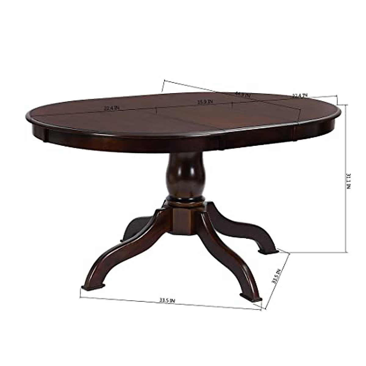 Oval Solid Wood Dining Table Extendable Brown Farmhouse MDF Finish Leaf Extension
