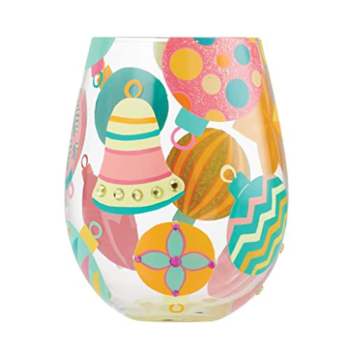 Enesco Designs by Lolita Holiday Eye Candy Hand-Painted Artisan Stemless Wine Glass, 20 Ounce, Multicolor