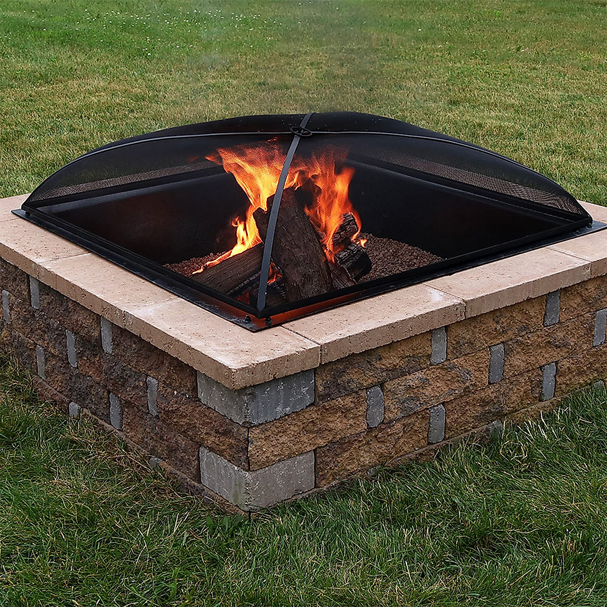 Sunnydaze Heavy-Duty Black Steel Mesh Fire Pit Spark Screen Cover - 30-Inch Square