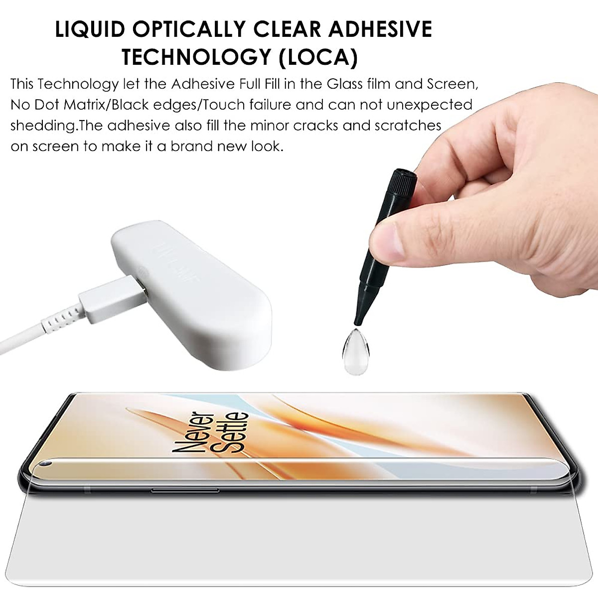 Akcoo [3 Pack OnePlus 8 Pro Screen Protector Tempered Glass, UV Set, Full Screen Adhesive, Scratch Repair,Sensitive Touch,Fingerprint-ID Compatible