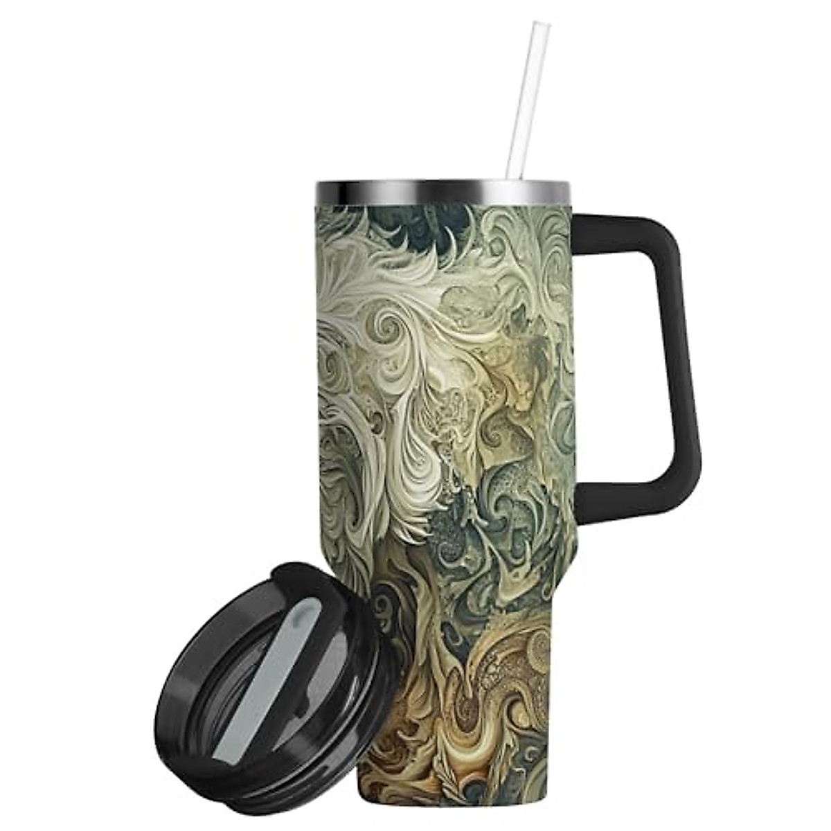 Selerdon 40 oz Tumbler Portrait Wolf with Handle and Straw Lid Vacuum Stainless Steel Insulated Water Bottle Travel Mug Car Cup Holder Friendly BPA Free for Gym Travel Office