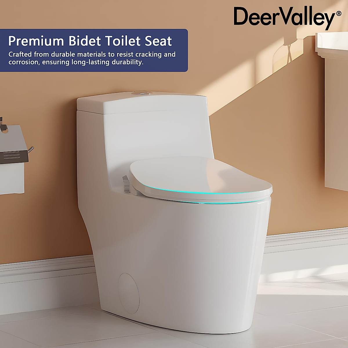 DeerValley Elongated Manual Bidet Toilet Seat with Self Cleaning Dual Nozzles, Rear & Feminine Cleaning, Non-Electric Bidets for Existing Toilets, White, No Wiring & Easy Installation