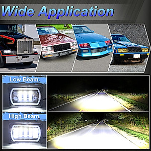 SEUYA 4x6 LED Headlights with RGB Halo Ring Music Mode Replacement H4651 H4652 H4656 H6545 Truck Chevrolet Kenworth Oldsmobile Ford Peterbilt