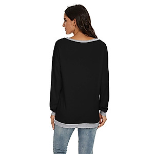 JINKESI Women Long Sleeve Tops Color Block Sweatshirts Round Neck Loose Tunic Top Black-Large